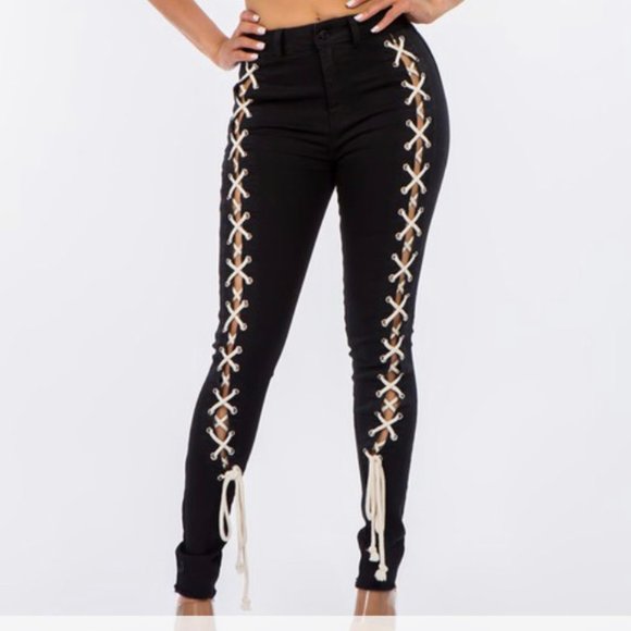 Labijou | Jeans | Denim Lace Up Leg High Waisted Jeans | Poshmark